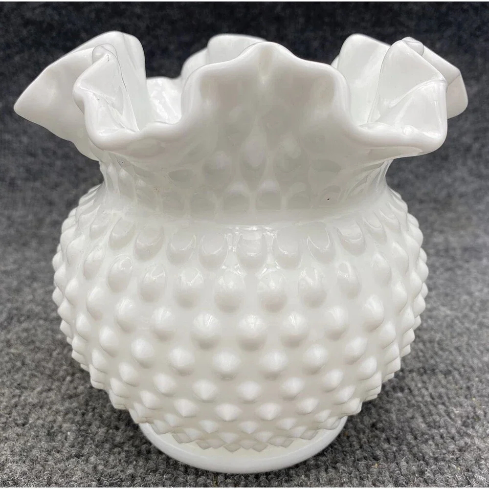 Fenton | Accents | Vintage Fenton White Milk Glass Hobnail Rose Bowl ...